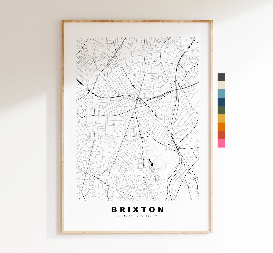 Brixton Map Print - Minimalist City Map Poster - Map Art - London, UK ...