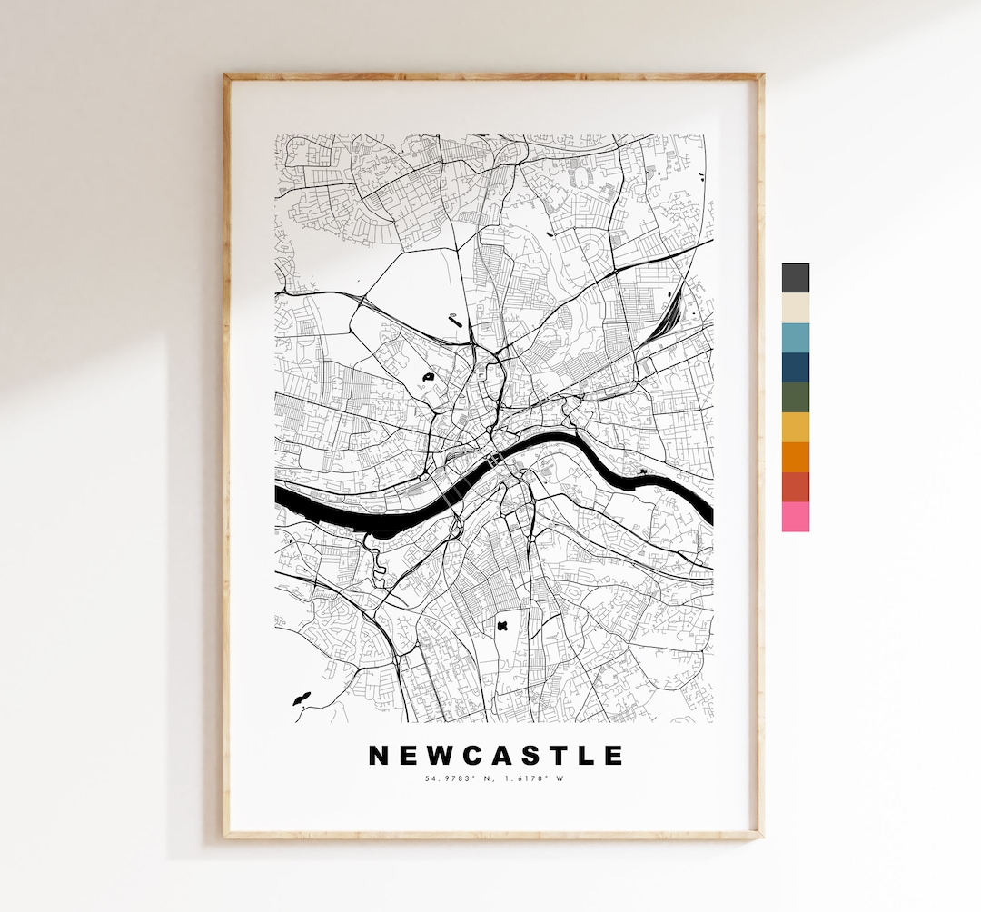 Newcastle Map Print - Minimalist City Map Poster - Map Art - UK ...