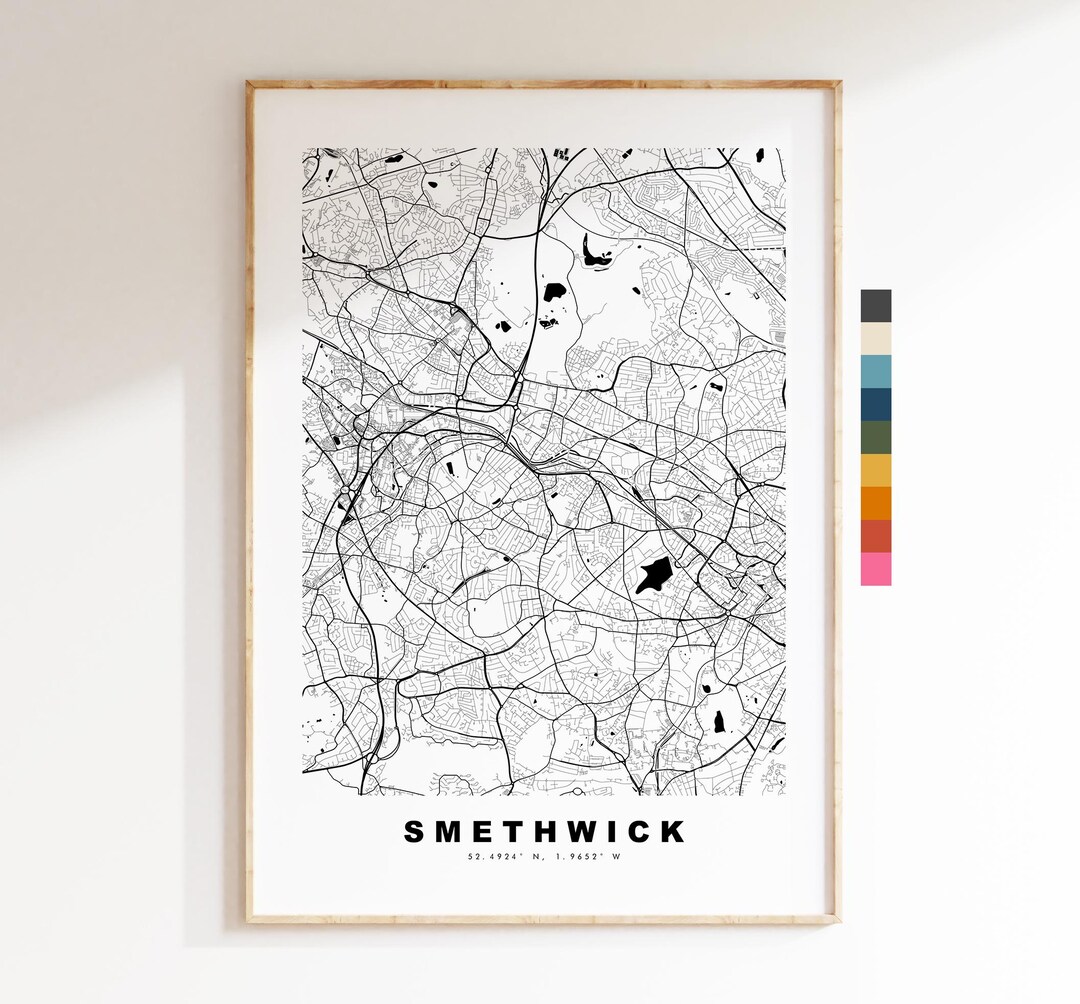 Smethwick Map Print - Minimalist City Map Poster - Map Art - UK ...
