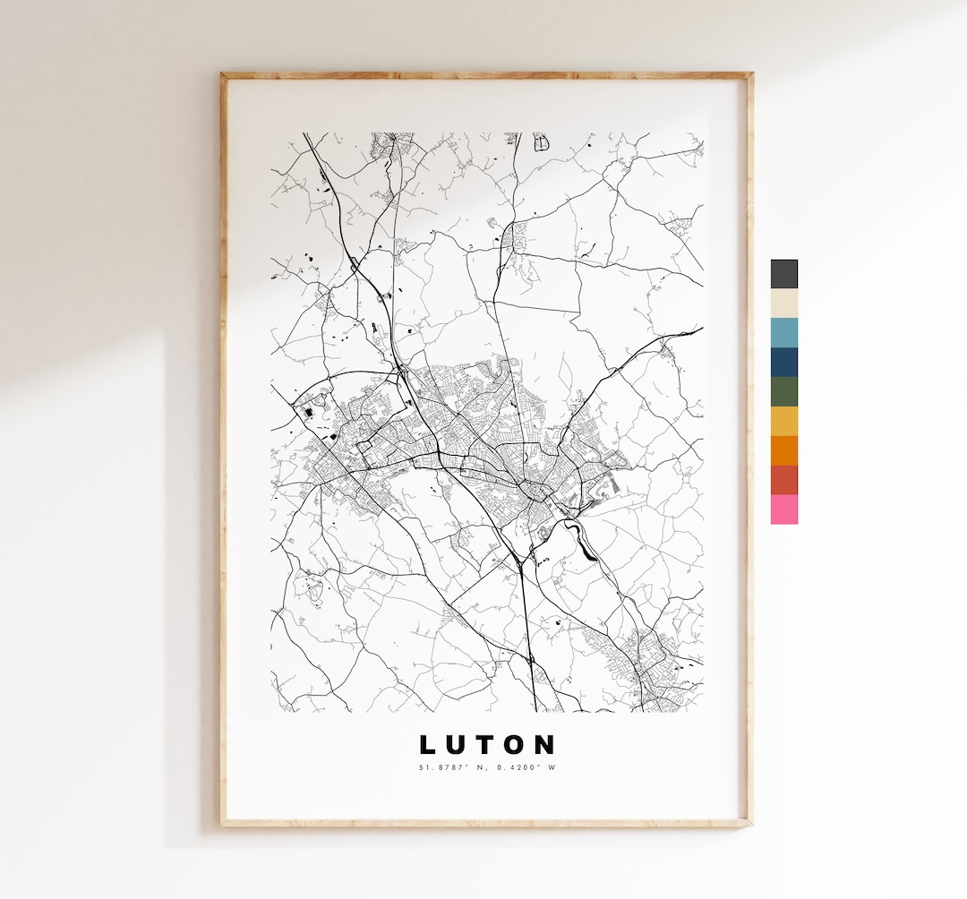 Luton Map Print - Minimalist City Map Poster - Map Wall Art - UK ...