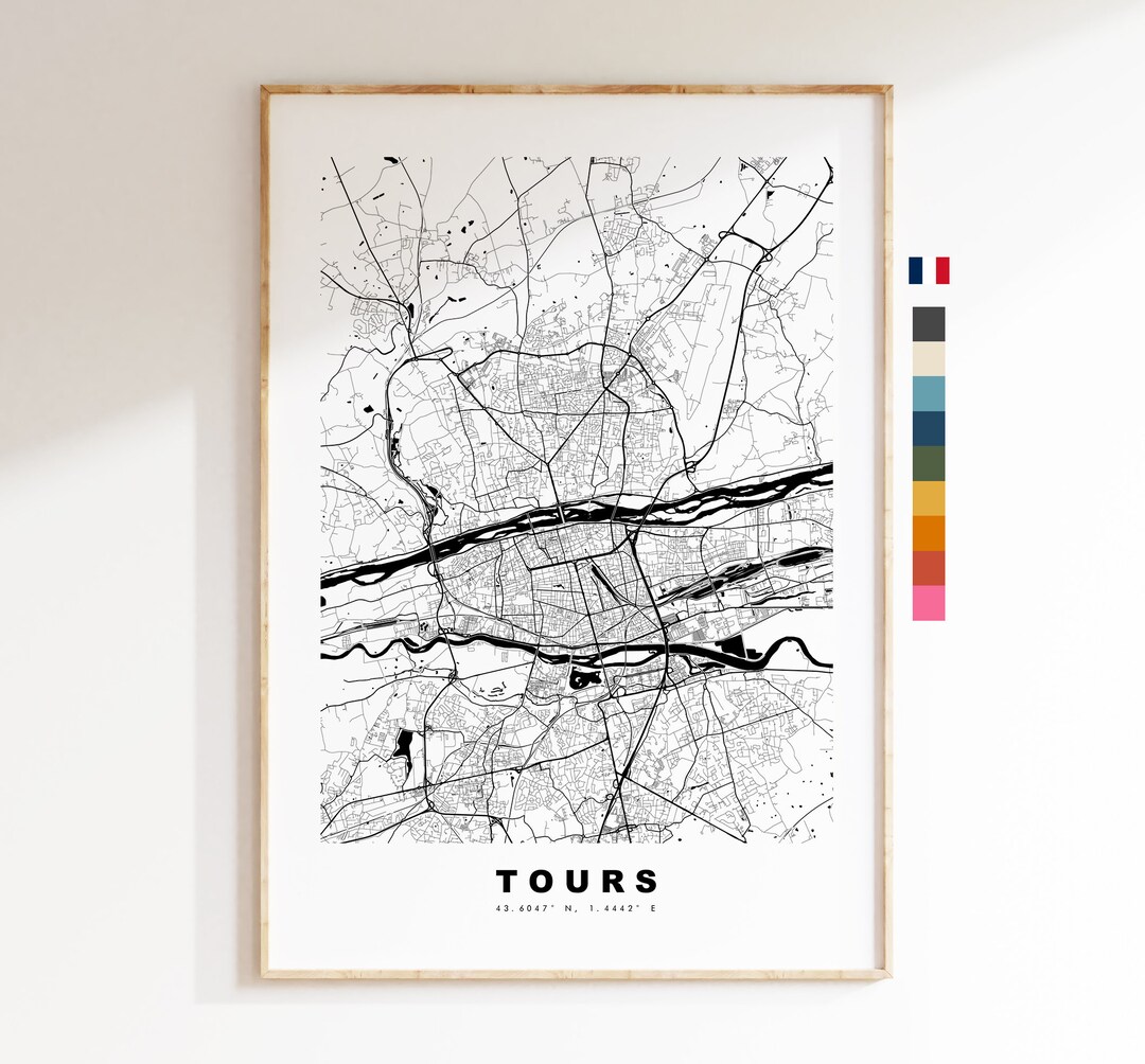 Tours Map Print - City Map Poster - Map Wall Art - France City Maps ...
