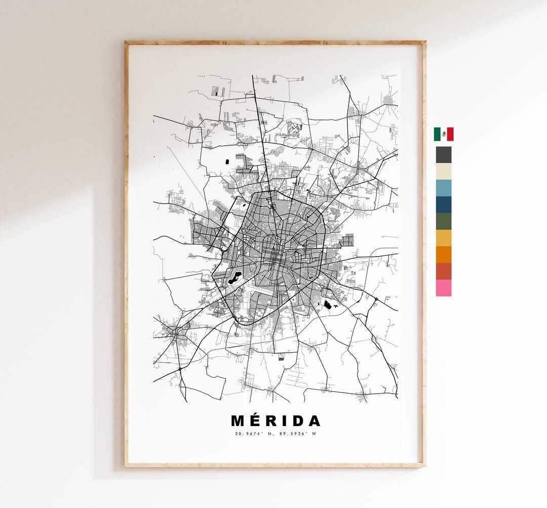 Merida Map Print - City Map Poster - Map Art - Map Wall Art - Mexico ...