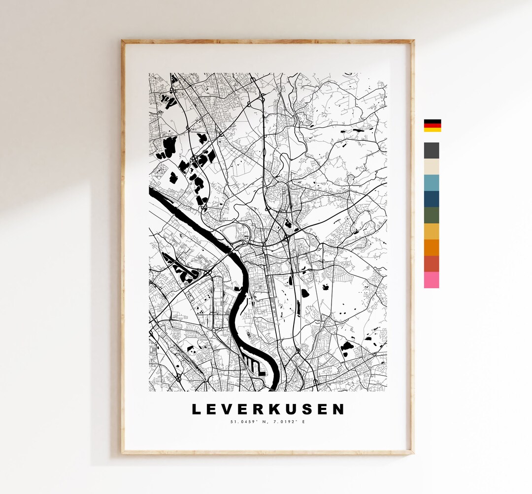Leverkusen Map Print - City Map Poster - Map Wall Art - Germany City ...