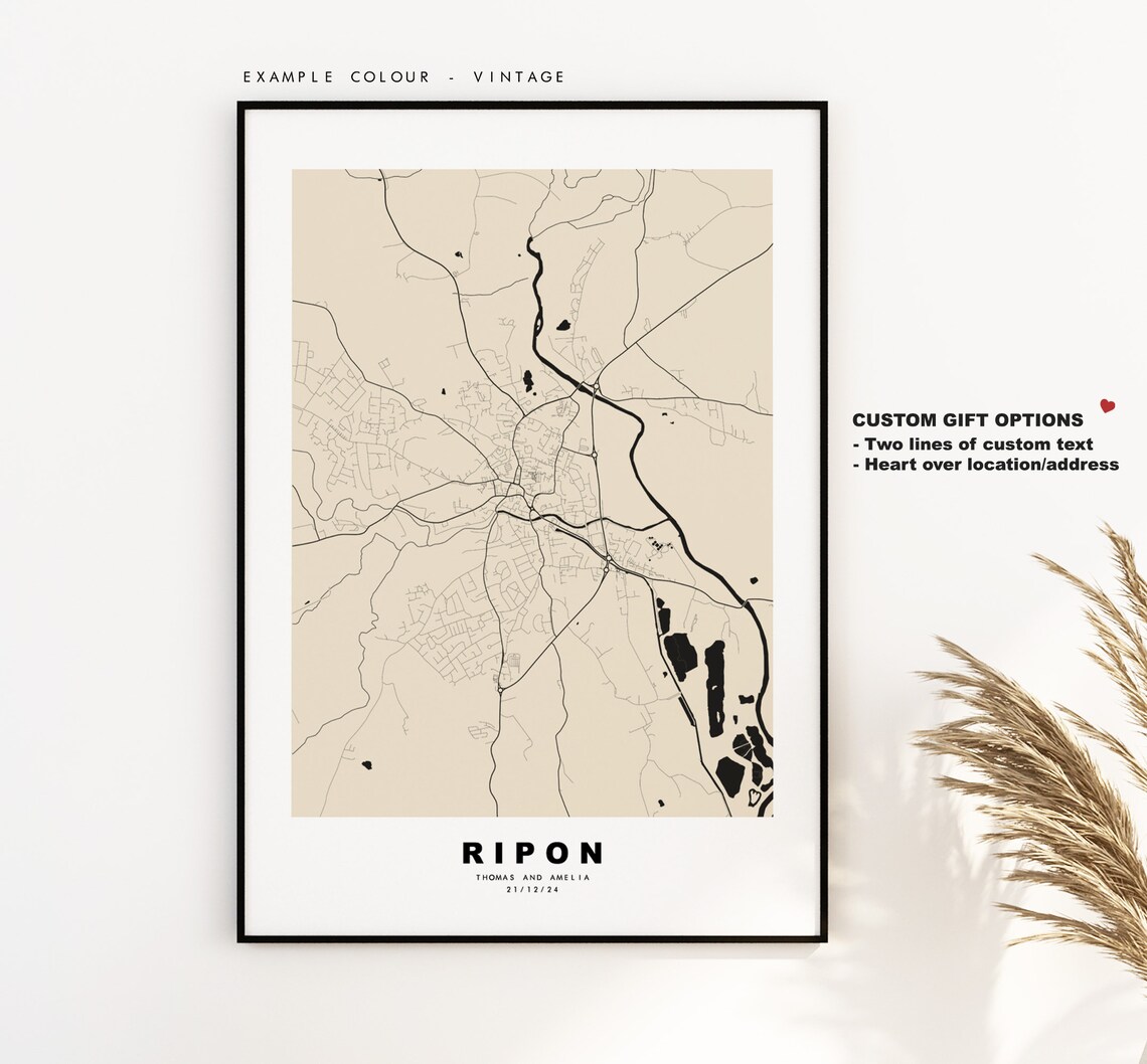 Ripon Map Print - Minimalist City Map Poster - Map Art - UK - Ripon ...