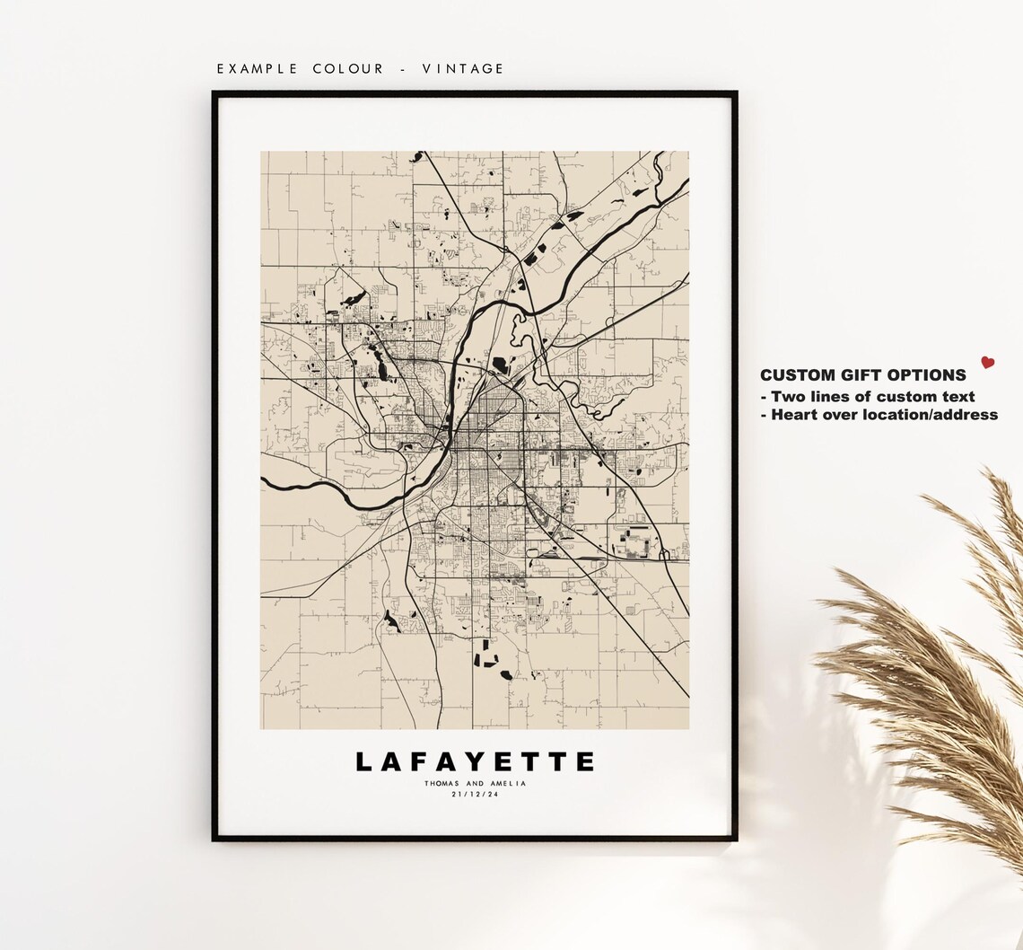 Lafayette Map Print (indiana) - City Map Poster - Map Art - USA City ...