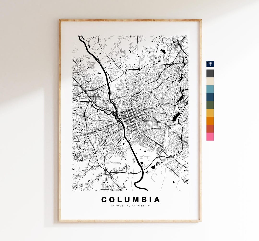 Columbia Map Print (south Carolina) - City Map Poster - Map Art - USA ...