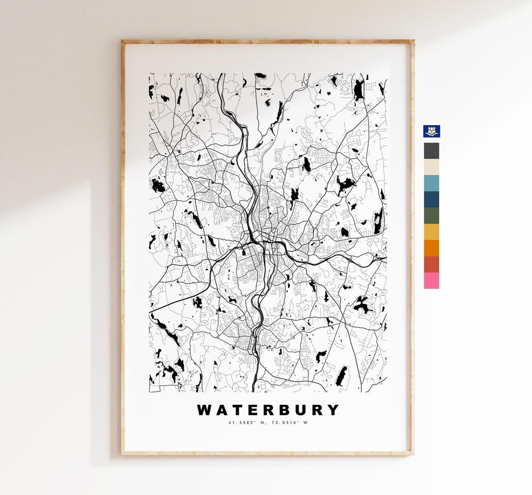 Waterbury Map Print - City Map Poster - Map Art - USA City Maps ...