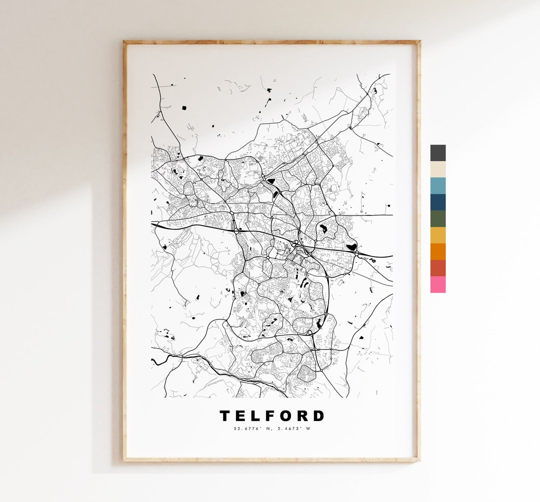 Telford Map Print - Minimalist City Map Poster - Map Art - UK - Telford ...