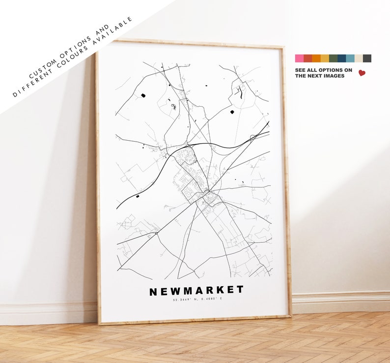 Newmarket Map Print - Minimalist City Map Poster - Map Wall Art - UK ...