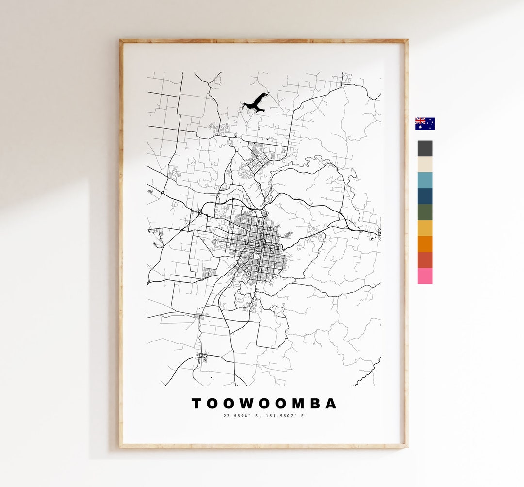 Toowoomba Map Print - City Map Poster - Map Wall Art - Australia City ...