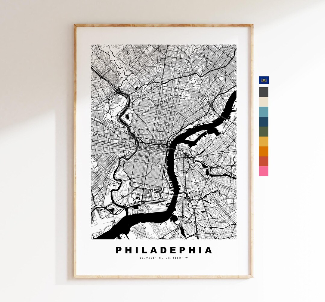 Philadelphia Map Print - City Map Poster - Map Art - USA City Maps ...