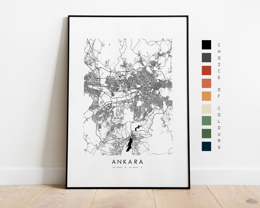 Ankara Map Print - City Map Poster - Map Art - Map Wall Art - Turkey ...