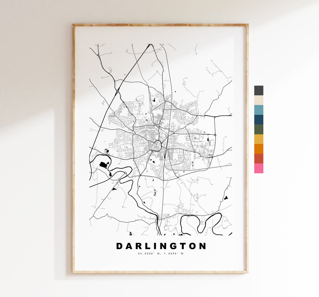 Darlington Map Print - Minimalist City Map Poster - Map Wall Art - UK ...