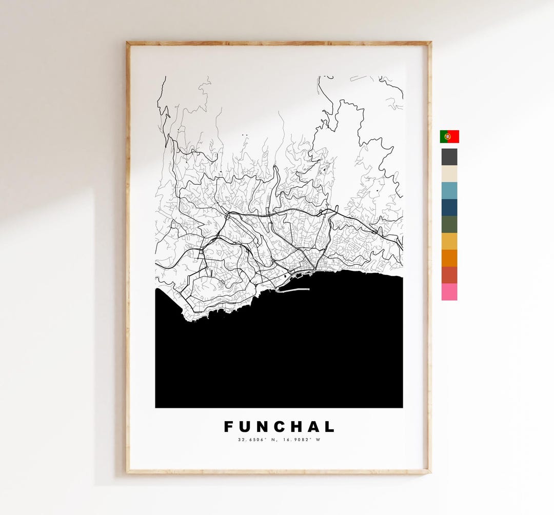 Funchal Map Print - City Map Poster - Map Art - Map Wall Art - Portugal ...