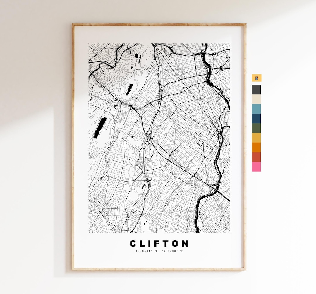 Clifton Map Print (new Jersey) - City Map Poster - Map Art - USA City ...