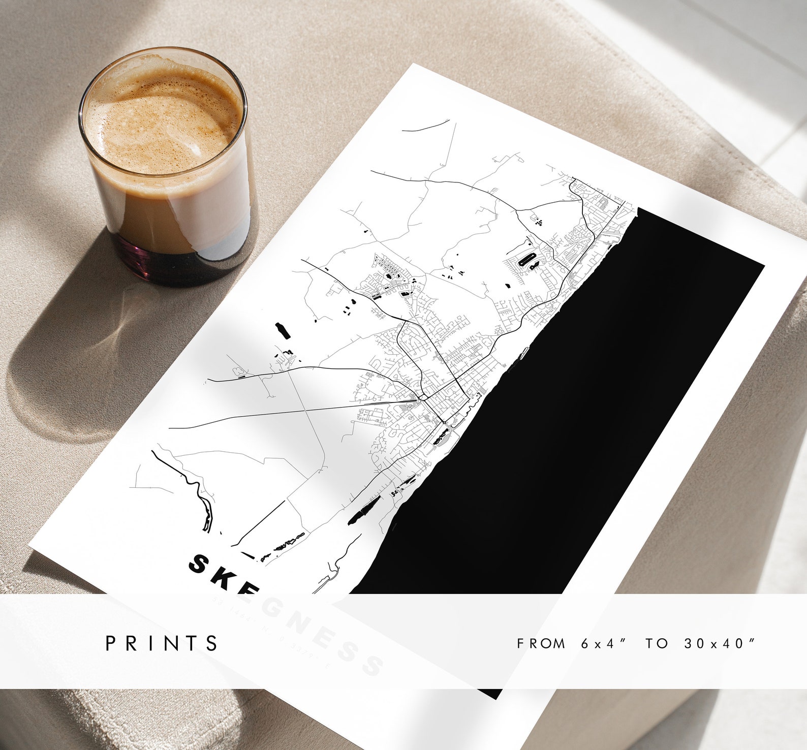 Skegness Map Print - Minimalist City Map Poster - Map Art - UK ...