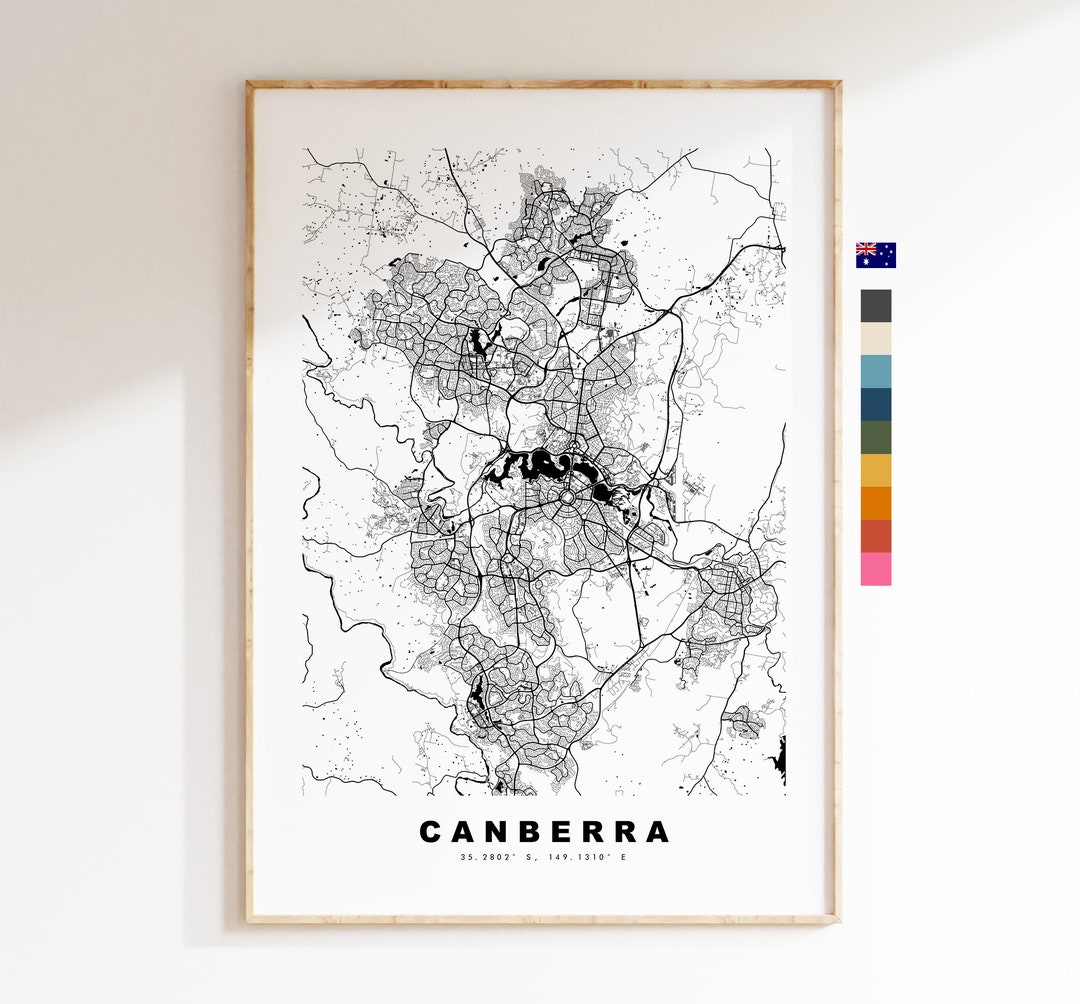 Canberra Map Print - City Map Poster - Map Wall Art - Australia City ...