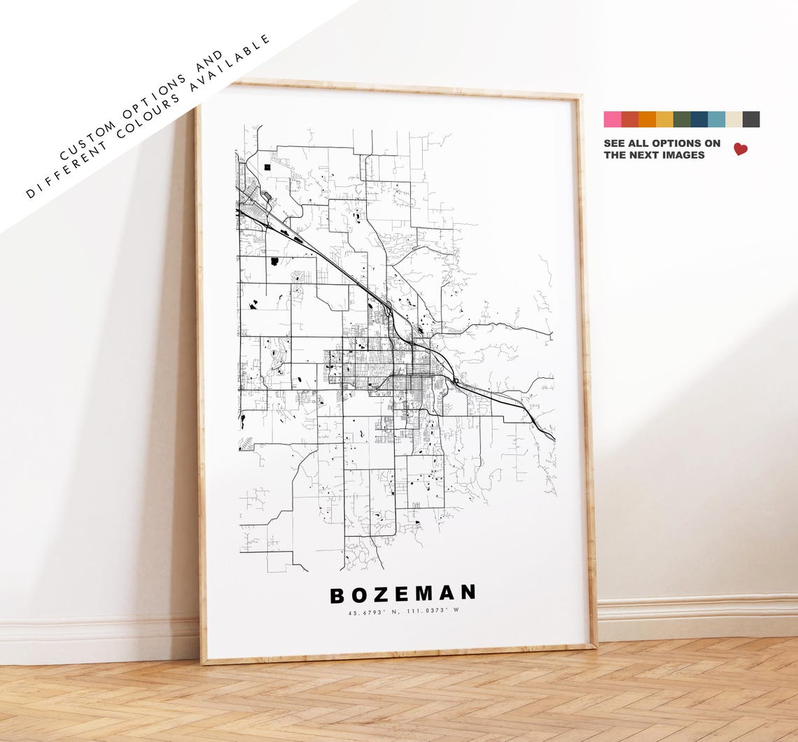 Bozeman Map Print - City Map Poster - Map Art - USA City Maps - Bozeman ...