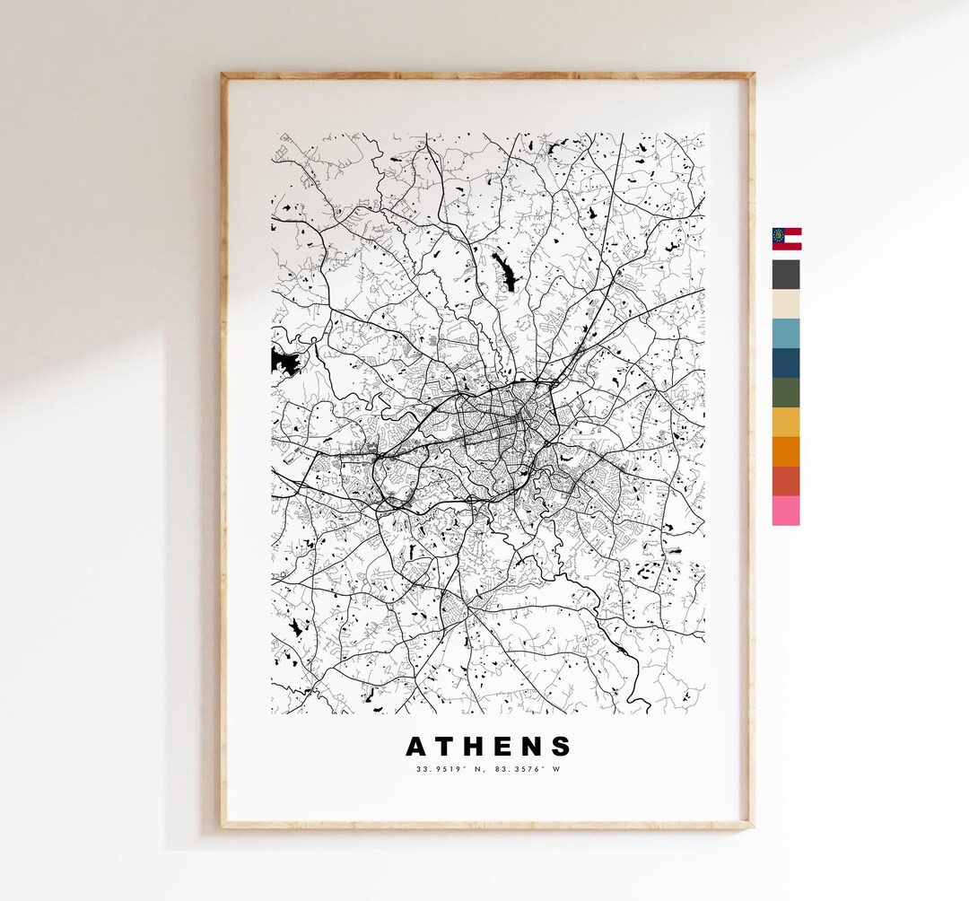 Athens Map Print (georgia USA) - City Map Poster - Map Art - USA City ...