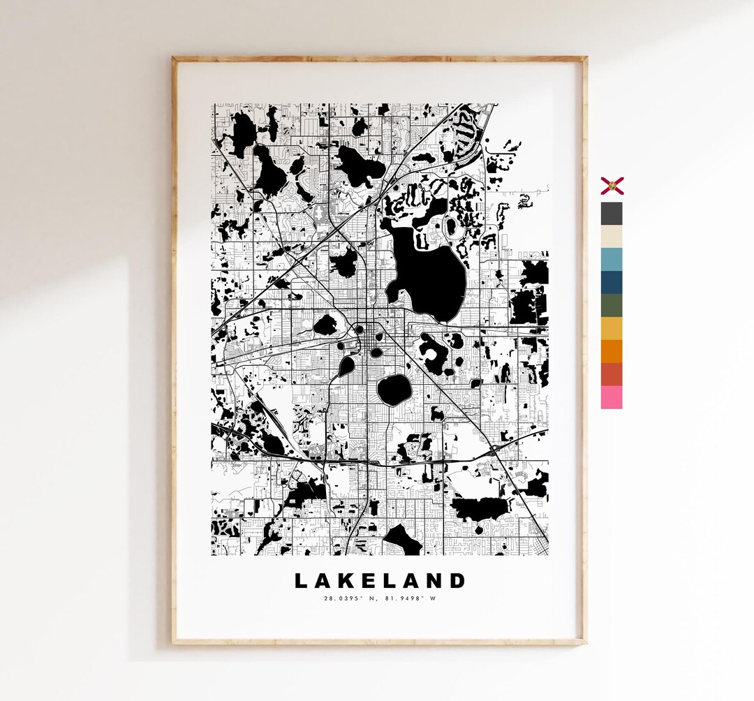Lakeland Map Print - City Map Poster - Map Art - USA City Maps ...