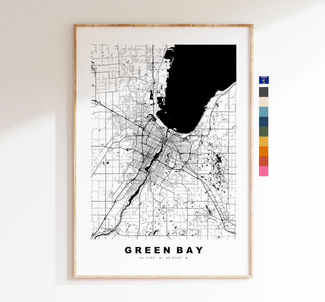 Green Bay Map Print - City Map Poster - Map Art - USA City Maps - Green ...