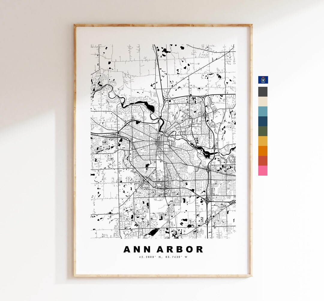 Ann Arbor Map Print - City Map Poster - Map Art - USA City Maps - Ann ...