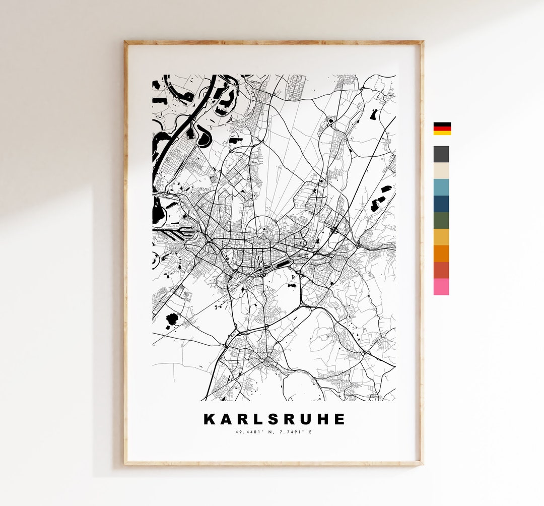 Karlsruhe Map Print - City Map Poster - Map Wall Art - Germany City ...