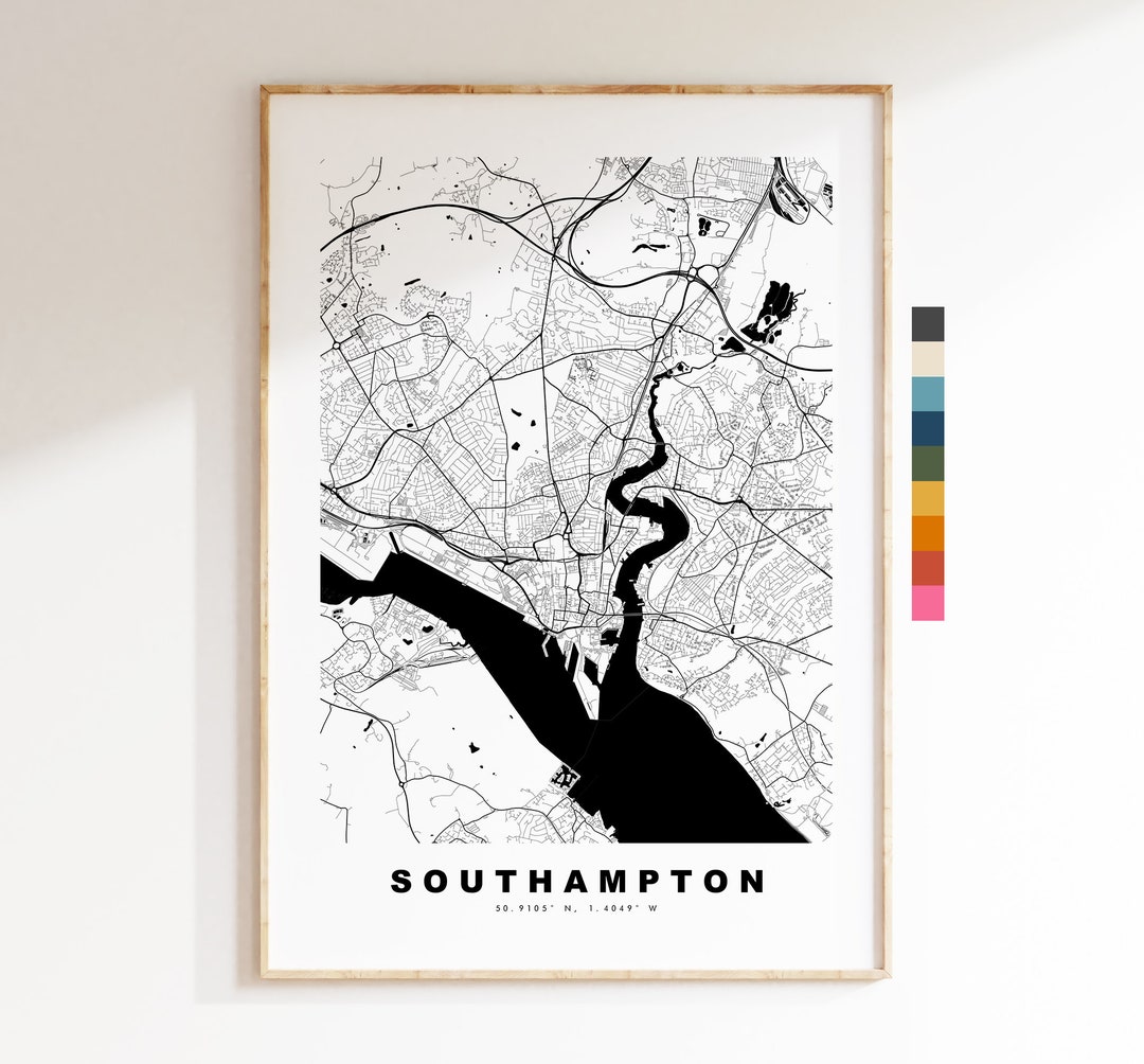 Southampton Map Print - Minimalist City Map Poster - Map Art - UK ...