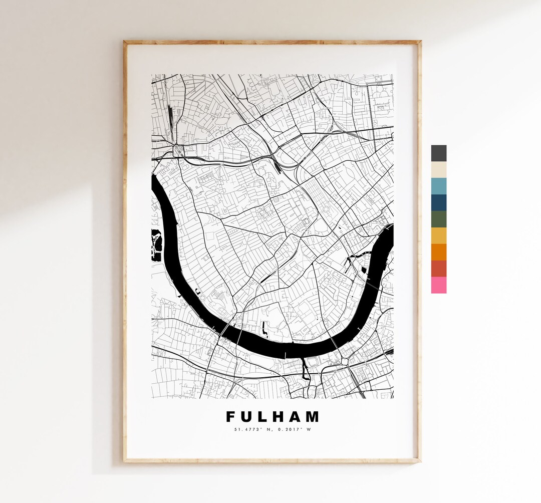 Fulham Map Print - Minimalist City Map Poster - Map Art - London, UK ...