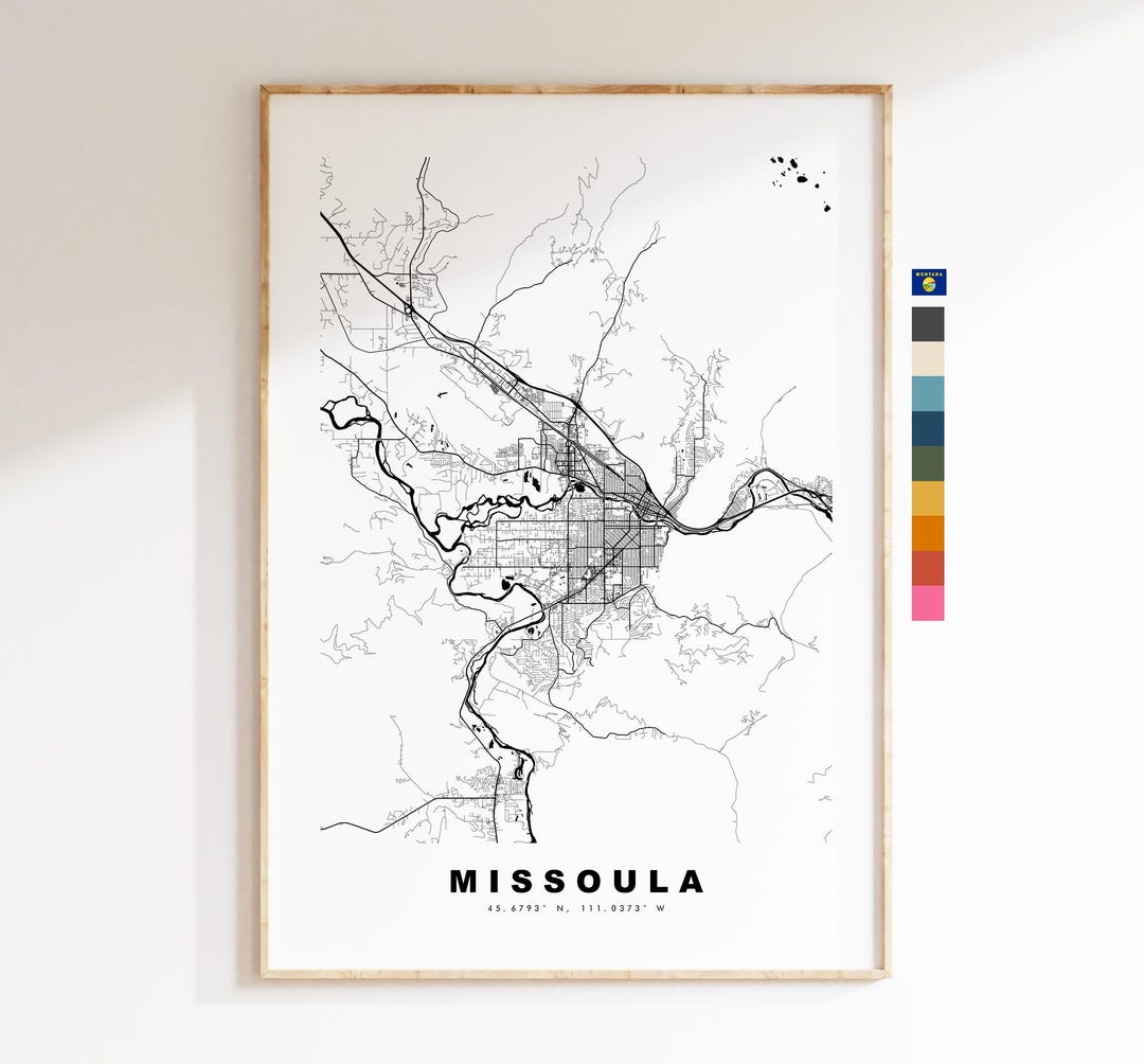 Missoula Map Print - City Map Poster - Map Art - USA City Maps ...