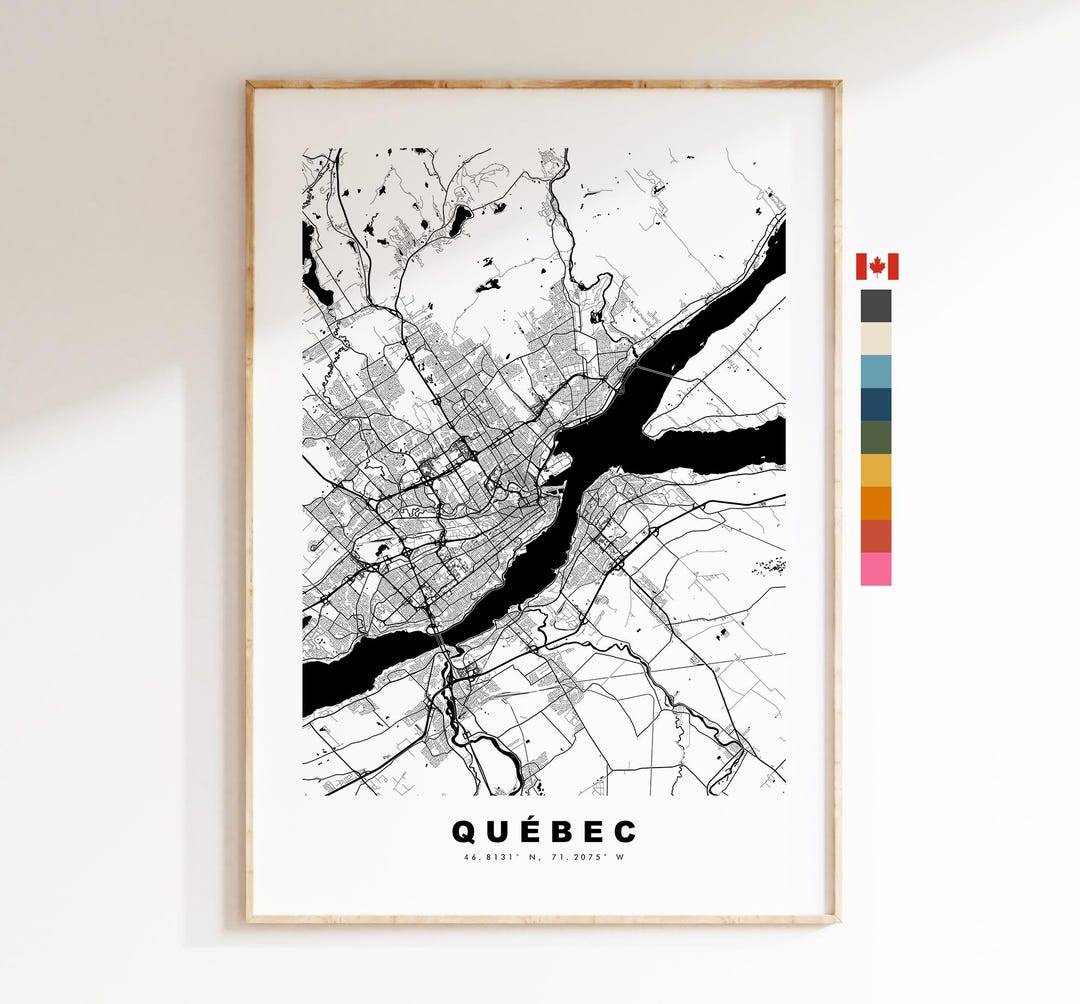 Quebec Map Print - City Map Poster - Map Art - Map Wall Art - Canada ...