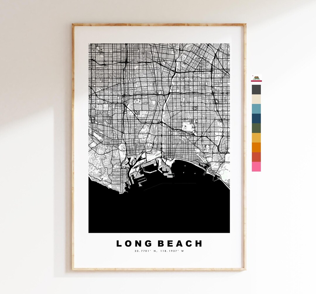 Long Beach Map Print - City Map Poster - Map Art - USA City Maps - Long Beach Print - Long Beach ...