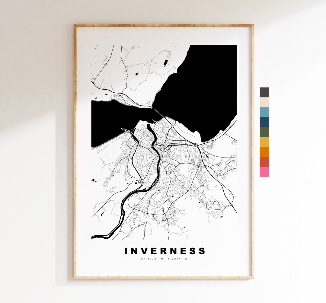 Inverness Map Print - Minimalist City Map Poster - Map Art - Scotland ...