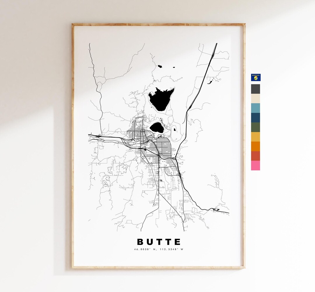 Butte Map Print - City Map Poster - Map Art - USA City Maps - Butte ...