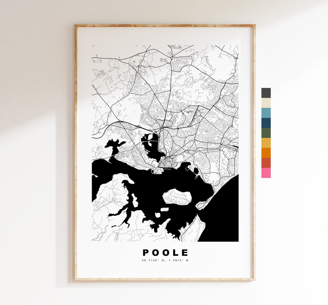 Poole Map Print - Minimalist City Map Poster - Map Art - UK - Poole ...