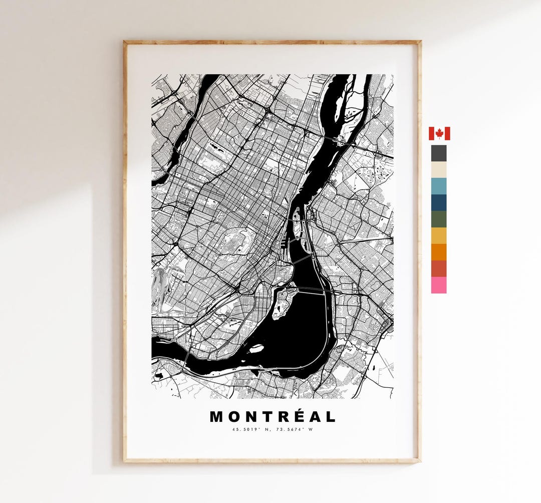 Montreal Map Print - City Map Poster - Map Art - Map Wall Art - Canada ...