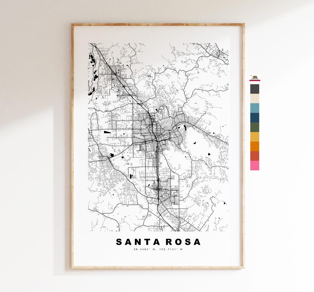 Santa Rosa Map Print - City Map Poster - Map Art - USA City Maps ...