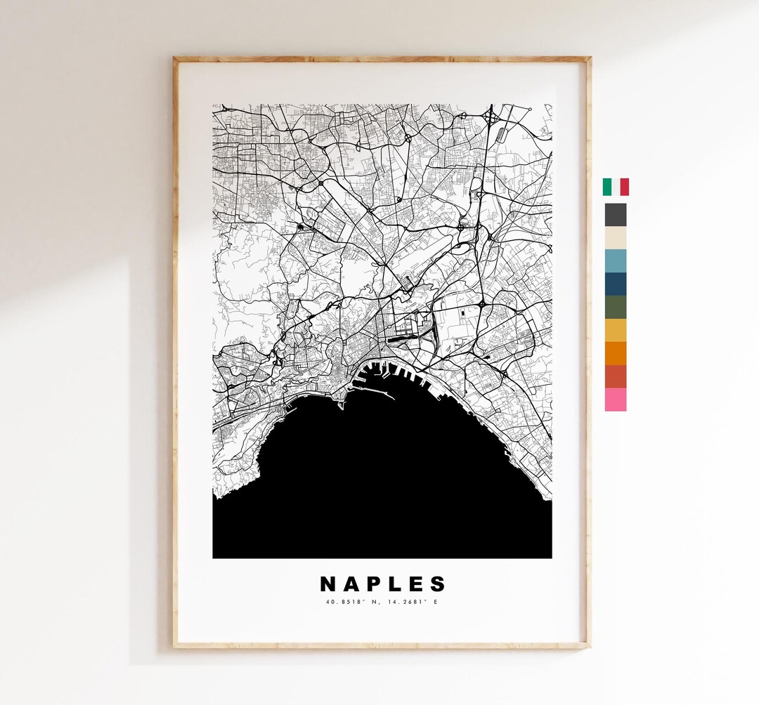 Naples Map Print - City Map Poster - Map Art - Map Wall Art - Italy ...