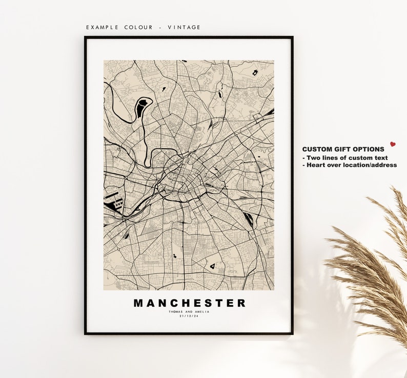 Manchester Map Print - Minimalist City Map Poster - Map Art - UK ...