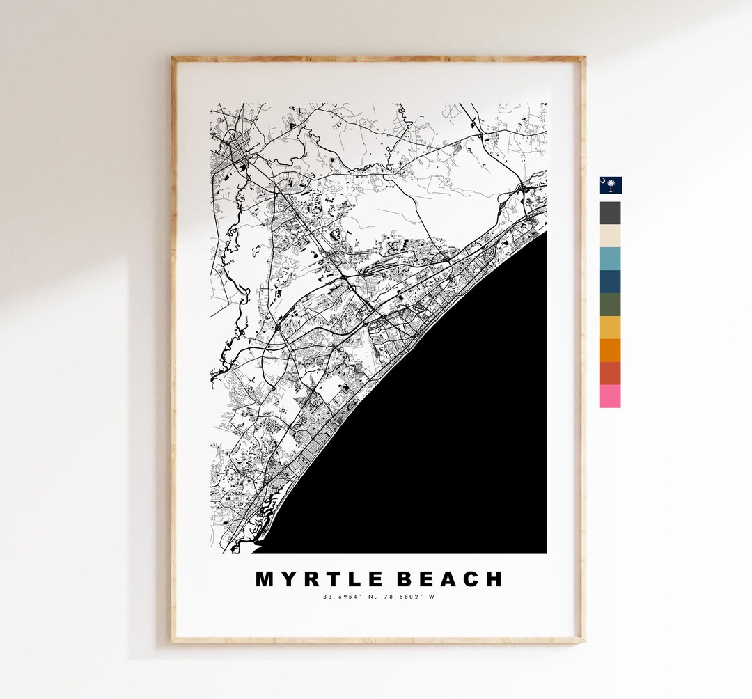 Myrtle Beach Map Print - City Map Poster - Map Art - USA City Maps ...