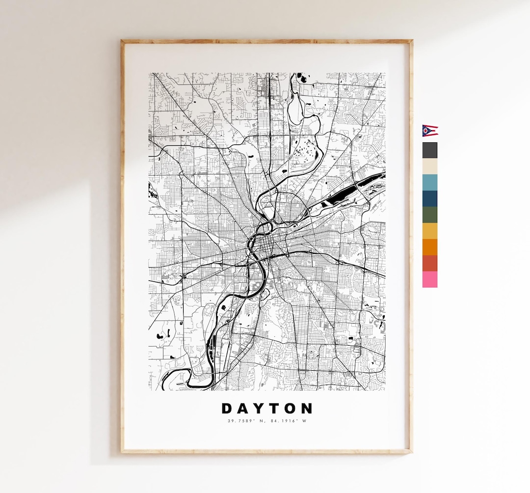 Dayton Map Print - City Map Poster - Map Art - USA City Maps - Dayton ...