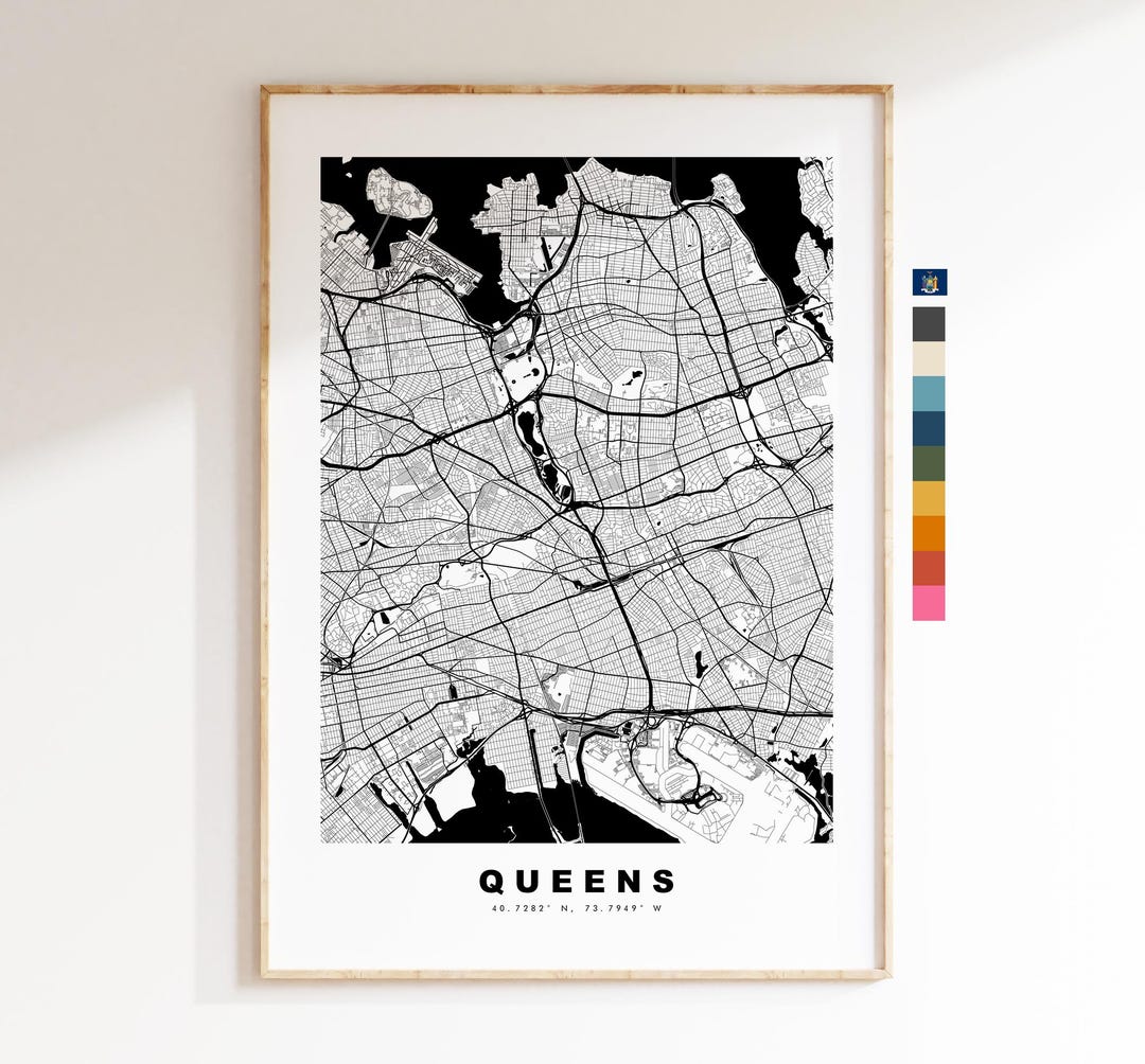 Queens Map Print - City Map Poster - Map Art - USA City Maps - Queens ...