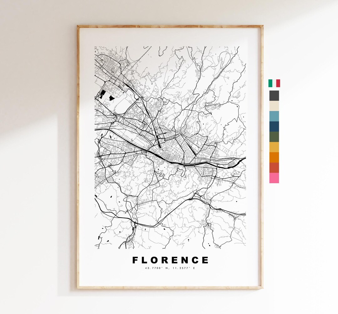 Florence Map Print - City Map Poster - Map Art - Map Wall Art - Italy ...