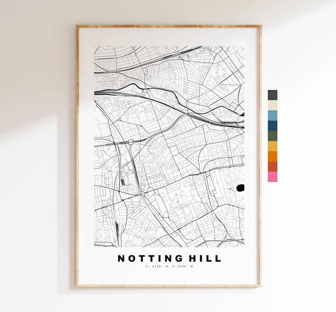 Notting Hill Map Print - Minimalist City Map Poster - Map Art - London ...
