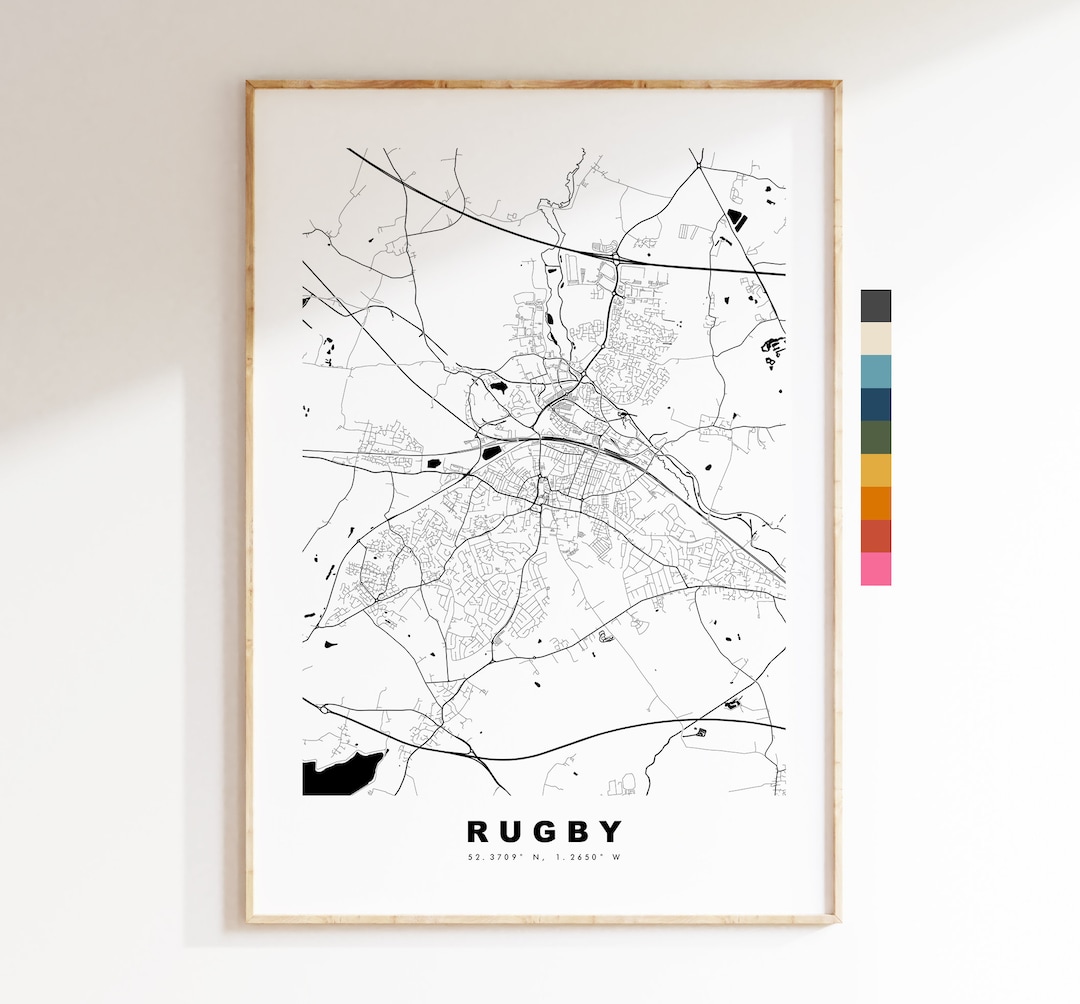 Rugby Map Print - Minimalist City Map Poster - Map Art - UK - Rugby ...