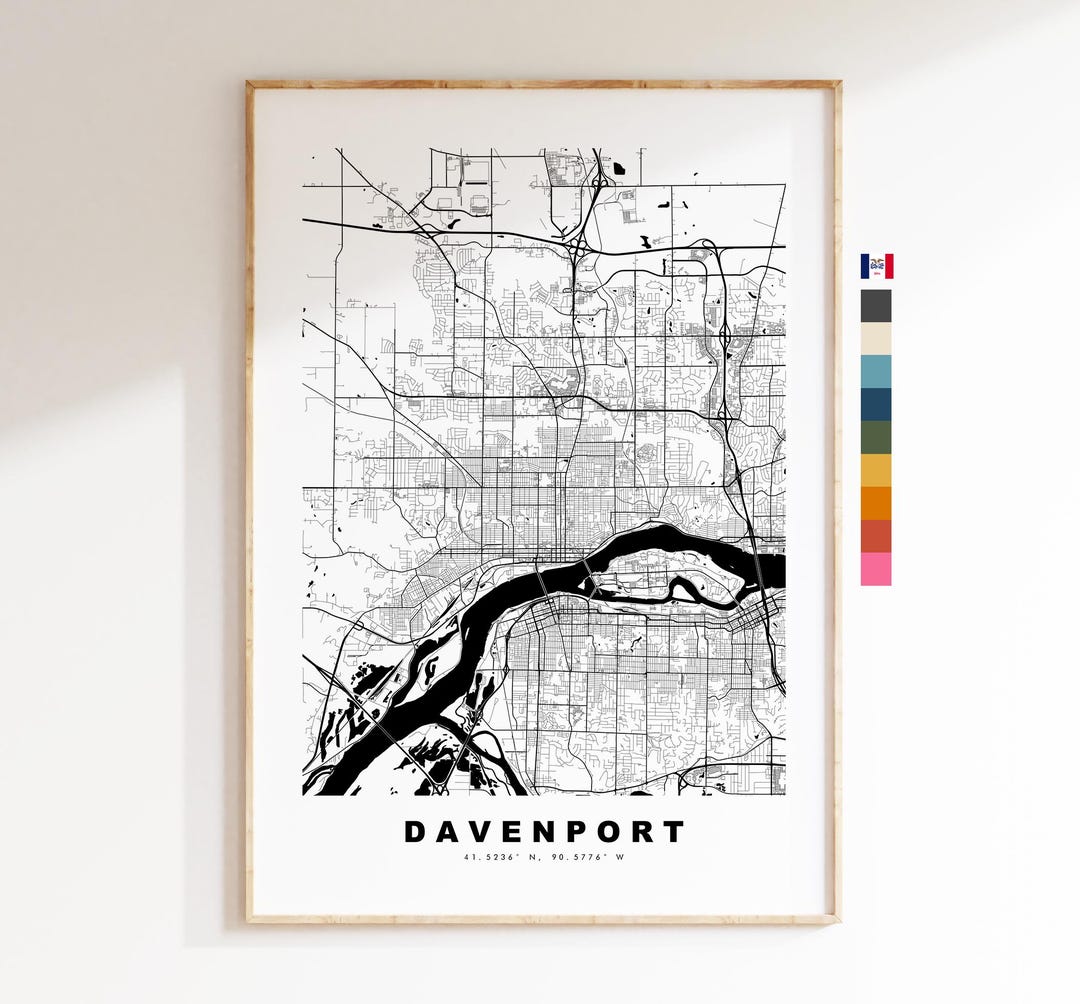 Davenport Map Print - City Map Poster - Map Art - USA City Maps ...