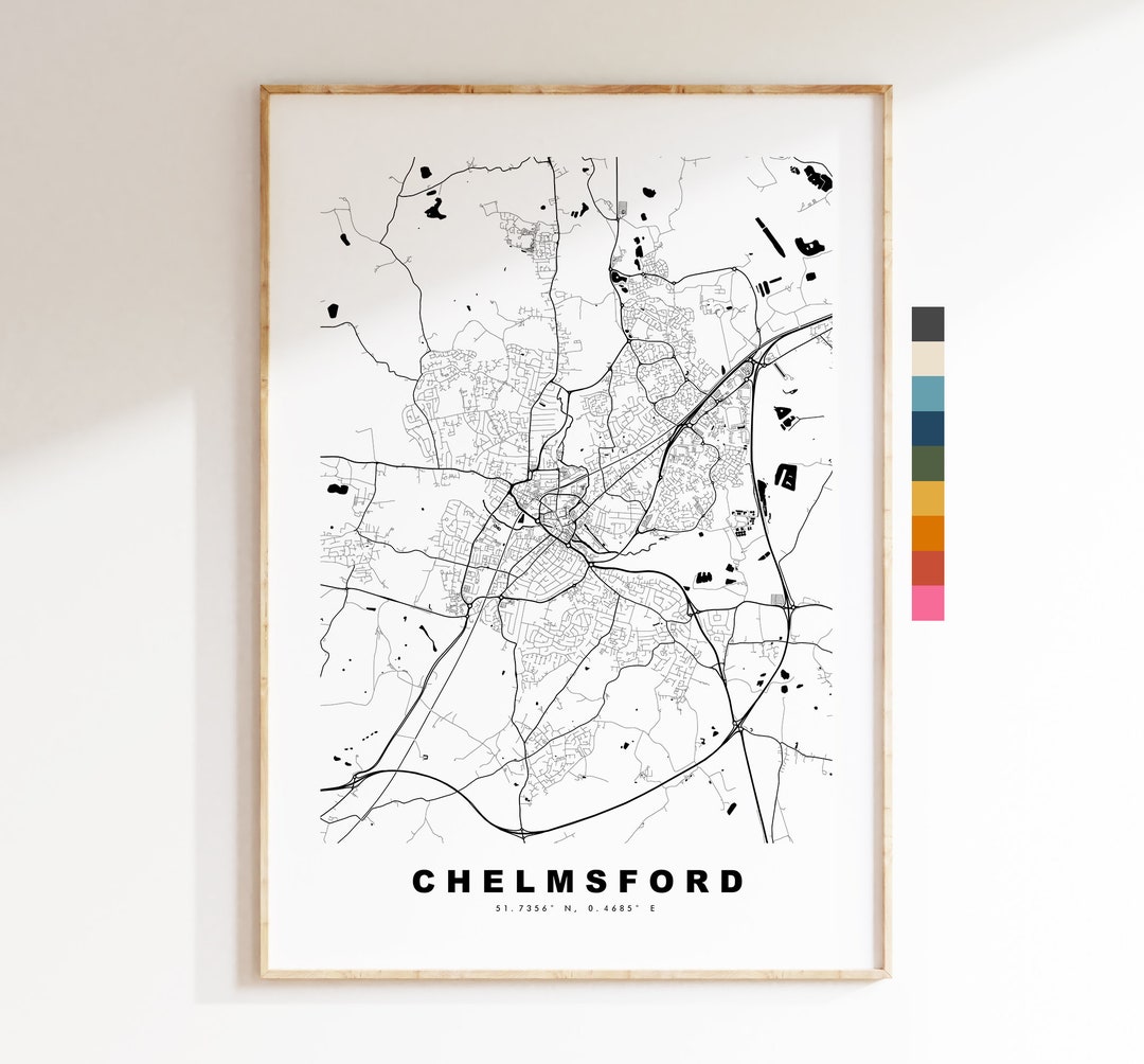 Chelmsford Map Print - Minimalist City Map Poster - Map Wall Art - UK ...