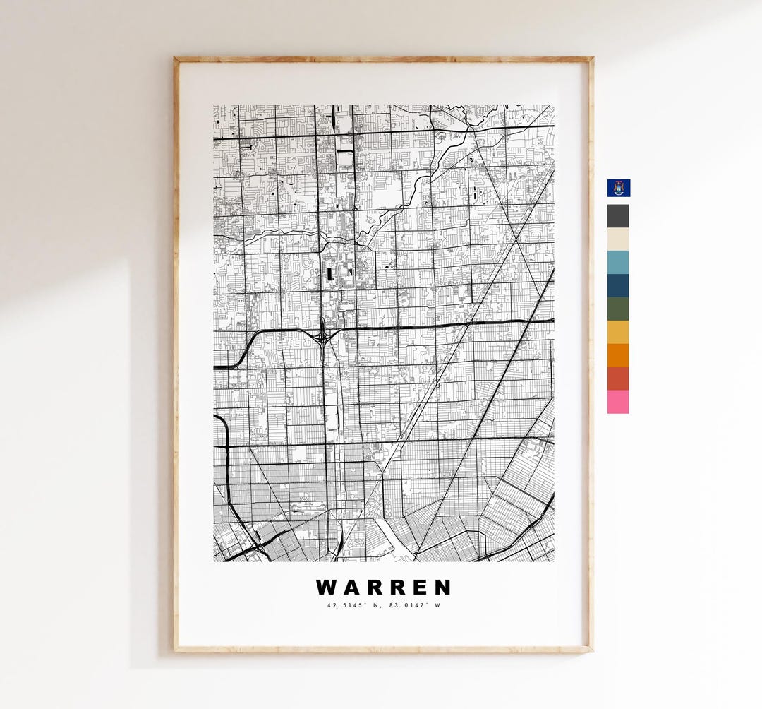 Warren Map Print - City Map Poster - Map Art - USA City Maps - Warren ...