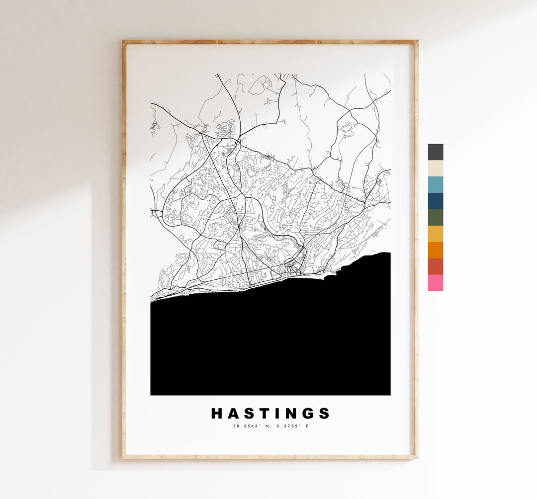 Hastings Map Print - Minimalist City Map Poster - Map Wall Art - UK ...