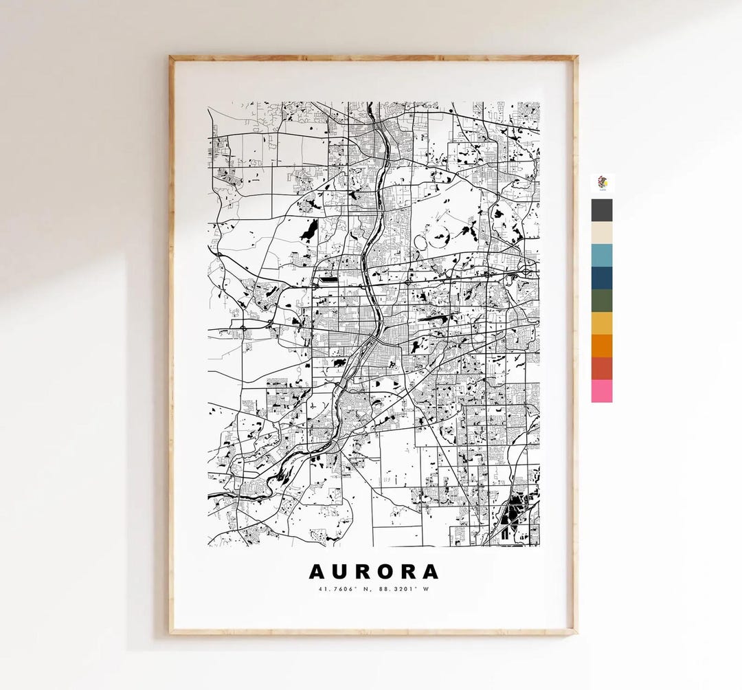 Aurora Map Print (illinois) - City Map Poster - Map Art - USA City Maps ...